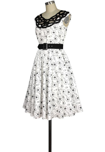 Lace Neckline Retro Pocket Print Dress – Mode Mundo